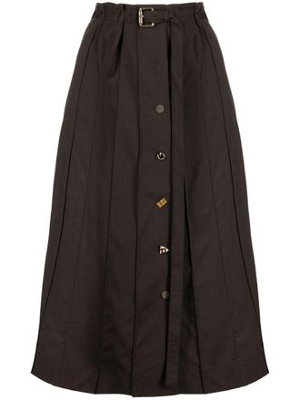 Rejina Pyo jupe mi-longue Noor en laine &agrave; design pliss&eacute; - Marron