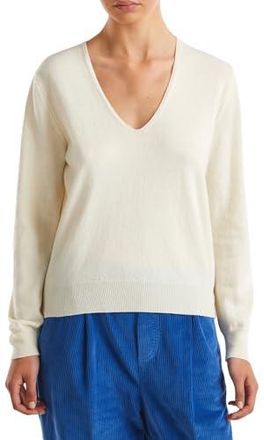 Benetton Pull Femme, Blanc, XL