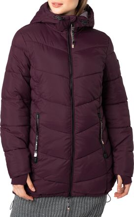 Sublevel Damen Winterjacke Stepp-Mantel mit Kapuze lang & tailliert, Outdoorjacke f&uuml;r Damen dark-red XL