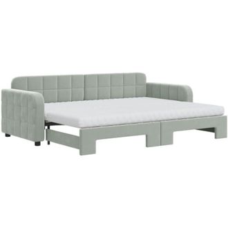 vidaXL Tagesbett Ausziehbar mit Matratzen Hellgrau 80x200 cm Samt Vidaxl