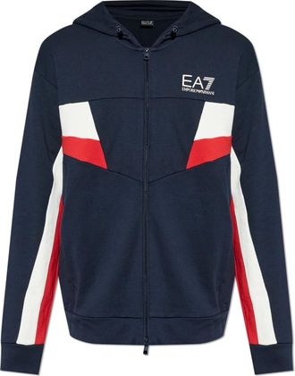 Emporio Armani Emporio Armani Ea7, Homme, Sweatshirts et sweats &agrave; capuche, Bleu, Taille: L Logo Jersey Zip Sweat &agrave; capuche