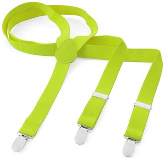 Miobo Herren Damen Long Hosentr&auml;ger Y Form Style 3er Clips elastisch Schmal Unifarbe und Bunt mit verschiedenen Motiv, Gelb (Neongelb),Gr. One Size