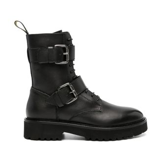 Doucal's Schnallen-Lederstiefel mit Schn&uuml;rung - - Shoes - Damen - Schwarzk - 37 EU