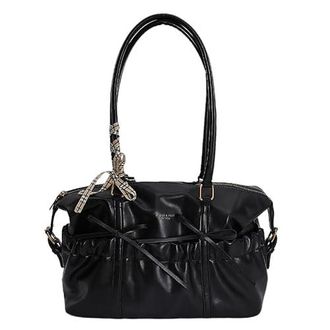 Generic Sac &agrave; bandouli&egrave;re pliss&eacute; en cuir synth&eacute;tique tendance avec sac &agrave; main sous les bras pour femme, travail, shopping, voyage, quotidien, Noir, 330.00 x 2