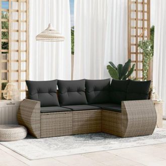 vidaXL Salon de jardin 4 pcs avec coussins gris r&eacute;sine tress&eacute;e - Vidaxl