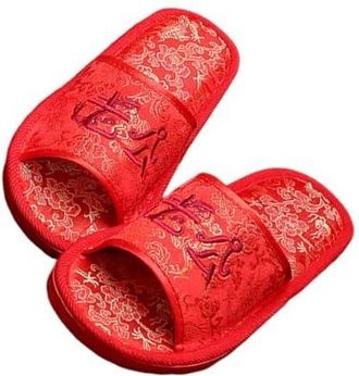 BESPORTBLE Pantoufles de Mariage Rouges Festives pour Couple Semelle Antid&eacute;rapante Taille Unique Mat&eacute;riau Doux pour C&eacute;r&eacute;monie et Homme ou Femme