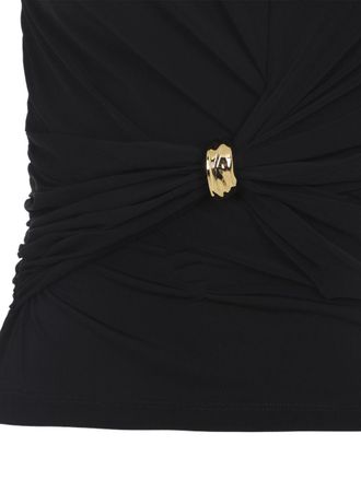 Elisabetta Franchi Ruched Gold-Tone Hardware Tank Top - Black