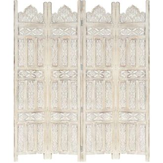 vidaXL Cloison de s&eacute;paration 4 panneaux Blanc 160x165 cm Bois manguier