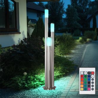 ETC Shop Au&szlig;enstehlampe dimmbar mit Fernbedienung Au&szlig;en Edelstahl LED Stehleuchte Wegeleuchte, RGB Farbwechsel 3 silberne S&auml;ulen,3x 9Watt 3x 806lm warmwei&szlig;,DxH