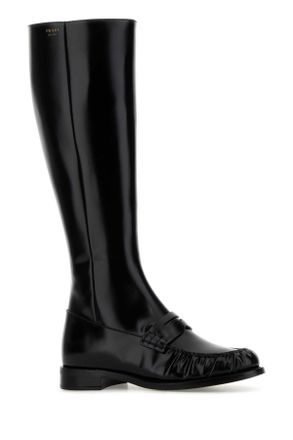 Prada Womens Black Leather Boots Nero Stivali