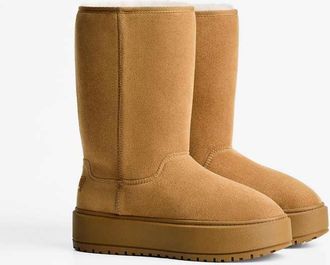 Bershka Plateau-Stiefel in Braun mit Kunstpelz-Futter-Neutral