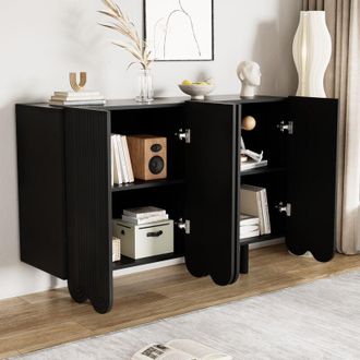 STILVORA Buffet et Enfilade avec 4 Portes Sculpt&eacute;es Goutte et Charni&egrave;res Amorties, Style Moderne, en MDF, Noir, 120&times;37,5&times;80,8 cm