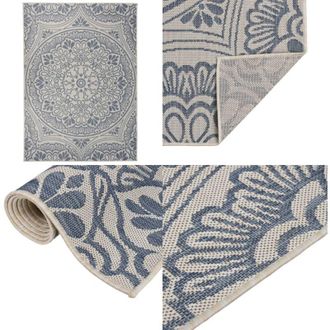 vidaXL Vidaxl - Outdoor-Teppich Flachgewebe 200x280 cm Blaues Muster - Outdoor-Teppich - Balkon-Teppich - Terrassen-Teppich - Kunststoff-Teppich