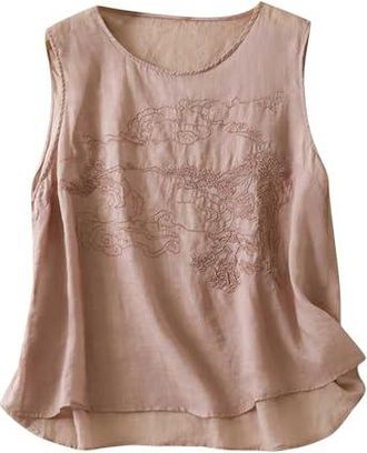 Generic D&eacute;bardeurs en lin pour femme - Broderie vintage - Sans manches - D&eacute;contract&eacute; - Tendance - Pour femme - Chemisier boh&egrave;me, violet, XXL