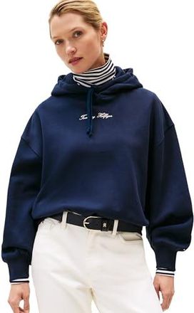 Tommy Hilfiger Sweat &agrave; Capuche Femme Classic Script Fleece avec Capuche, Bleu (Dark Night Navy), M