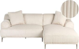 Beliani Beliani - Ecksofa Cremeweiß Cord Linksseitig 3-Sitzer L-Form mit Liege Modernes Design Stoffsofa Polstersofa Wohnzimmermöbel