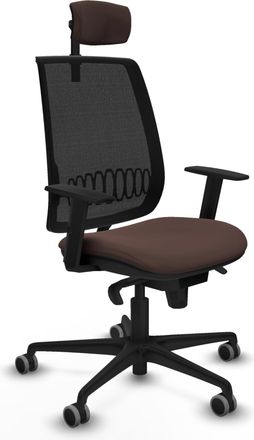 Piqueras y Crespo Alares Schreibtischstuhl mit 1D-Armlehnen, h&ouml;henverstellbare Lendenwirbelst&uuml;tze und h&ouml;henverstellbares Kopfteil, Schwarz / Dunkelbraun