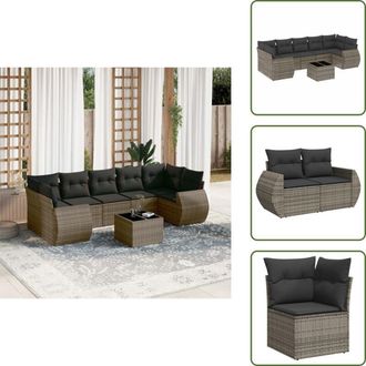 vidaXL 8-tlg. Garten-Sofagarnitur mit Kissen Grau Poly Rattan - Gartenm&ouml;bel Set - Outdoor M&ouml;bel - Rattan Gartenset - Lounge Set - Esstisch Set - The Living