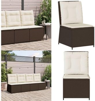 vidaXL Gartensessel mit Liegefunktion und Kissen Braun Poly Rattan - Gartensessel - Liegeplatz