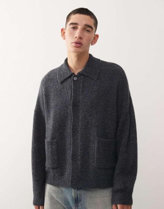 Reclaimed Vintage Gilet en maille avec col - Anthracite-Bleu marine