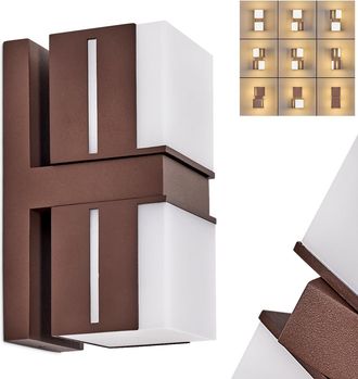 HOFSTEIN LED Außenwandleuchte Swanek, Außenwandlampe aus Metall/Kunststoff in Rostfarben/Weiß, verstellbare Wandleuchte außen im modernen Design für Garten, Ho