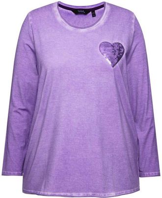 Ulla Popken T-Shirt Shirt cold dyed Pailletten-Herz V-Ausschnitt