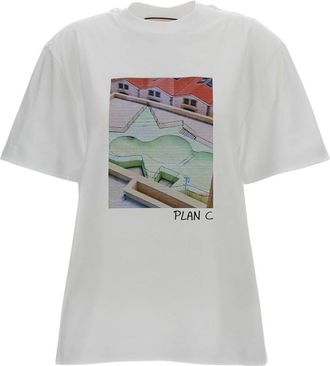 Plan C Plan C, Femme, Tops, Blanc, Taille: 38 FR T-Shirt en Coton avec Imprim&eacute;