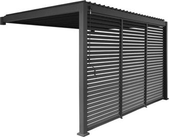 Sweeek Pergola bioclimatique aluminium adoss&eacute;e 4x3m + 3 persiennes 130cm anthracite Triomphe