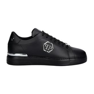 Philipp Plein Leder Lo-Top Sneaker Hexagon - - Shoes - Herren - Schwarzk - 45 EU