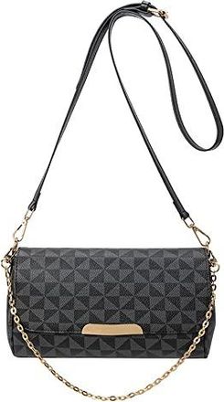 Generic Sac &agrave; bandouli&egrave;re &agrave; rabat pour femme en cuir &agrave; carreaux et sac &agrave; main tendance petits sacs &agrave; bandouli&egrave;re portefeuille avec sangle de cha&icirc;ne, Noir, Sma