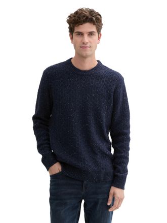 Tom Tailor Herren Strickpullover mit Rundhals-Ausschnitt, 36978 - Navy Multicolor Neps, XXL