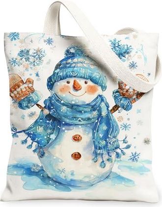 Generic Sacs fourre-tout en toile motif bonhomme de neige r&eacute;utilisables, amusants et festifs, l&eacute;gers et lavables pour vacances, voyage, pique-nique, 33 x 38 c