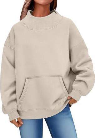 Generic Sweat-shirt pour femme sans capuche gris clair - Laine douce et chaude à col rond - Sweatshirts chauds épais et thermiques - Pull à capuche moelleux e