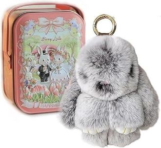 Generic Porte-cl&eacute;s lapin Lulu, joli porte-cl&eacute;s Bunnylulu avec bo&icirc;te exquise, porte-cl&eacute;s lapin en peluche, gris, taille unique
