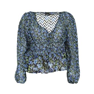 Desigual Blauer Gemusterter Pullover V-Ausschnitt - - Blouses & Shirts - Damen - Blau - XS