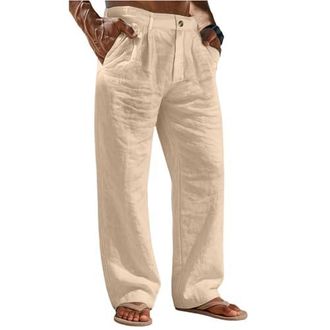 Generic Pantalon en lin pour homme - Pantalon d&eacute;t&eacute; long et l&eacute;ger - Coupe ample - Avec cordon de serrage - Pour les vacances, la plage, la vie quotidienne - Pa