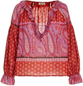 Boteh Botech Kaleido Ruffled Cotton-Linen Tunic Top Size S