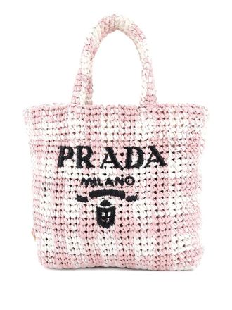 Prada petit sac cabas &agrave; logo en raphia - Multicolore