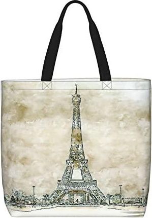 Generic Sac De Courses Motif &Eacute;l&eacute;gant Tour Eiffel Bleu Grand Sac A Main R&eacute;utilisable De Grande Capacit&eacute; Sacs &Agrave; Main, Pour Filles, &Eacute;cole, Voyage, Burea
