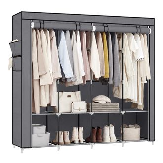 Songmics Tragbarer Schrank, Kleiderschrank-Organizer mit Abdeckung, 4 H&auml;ngestangen und Regalen, 4 Seitentaschen, 45 x 160 x 160 cm, gro&szlig;es Fassungsverm&ouml;gen f&uuml;r