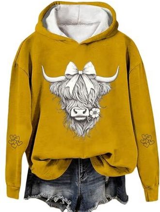 Generic Sweat-shirts Vache Highland pour Femmes avec Capuche Pull de No&euml;l Vache Highland Hoodies Grande Taille D&eacute;contract&eacute; Ample Pullover Mignon Sweat-shirt C