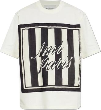 Ami Homme, Tops, Beige, Taille: M T-shirt Cr&egrave;me avec Logo