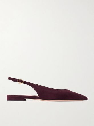 Gianvito Rossi Robbie Flache Slingback-schuhe Aus Veloursleder Mit Schnallen - Burgunder