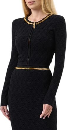 Elisabetta Franchi Femme, Pulls, Noir, Taille: 42 FR Chain-trim Diamond-pattern Cardigan
