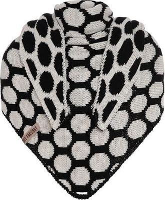 Knit Factory Liva Ch&acirc;le Tricot&eacute; - Foulard Triangle - Foulard femme pour lautomne et lhiver - &Eacute;charpe Femme &agrave; motif &agrave; pois - Ch&acirc;le Femme - Noir/Beige - 180x75 cm