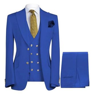 Generic Costume 3 pi&egrave;ces &agrave; double boutonnage pour homme - Veste et pantalon - Revers en pointe - Pour mariage, bal de fin dann&eacute;e, bleu, XXL