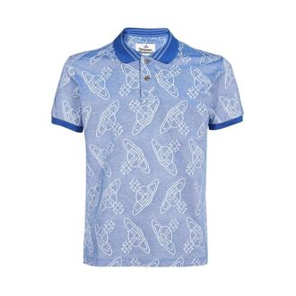 Vivienne Westwood Jacquard-Motiv Baumwoll-Poloshirt - - Tops - Herren - Blau - S
