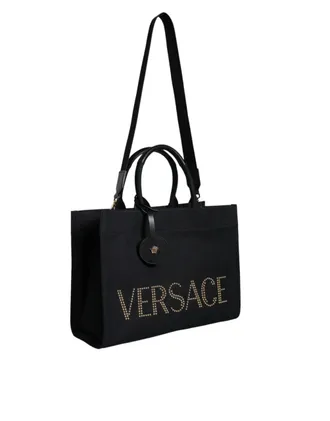 Versace Womens Logo-Studded Canvas Tote Black