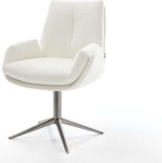 DELIFE Drehstuhl Clea-Flex Bouclé Soft Beige Fußkreuz Graphit 360° drehbar Wippfunktion, Esszimmerstühle