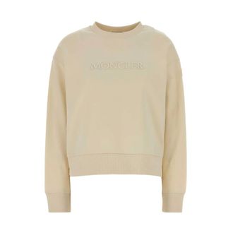Moncler Femme, Sweatshirts et sweats &agrave; capuche, Beige, Taille: 38 FR SweaT-shirt en coton avec logo brod&eacute;